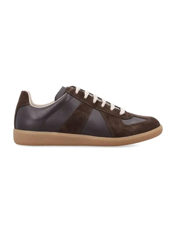 MAISON MARGIELA Replica Low-top Leather And Suede Trainers - Marrone
