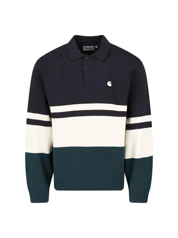 Carhartt Work In Progress Striped Knit Long Sleeve Polo Sweater