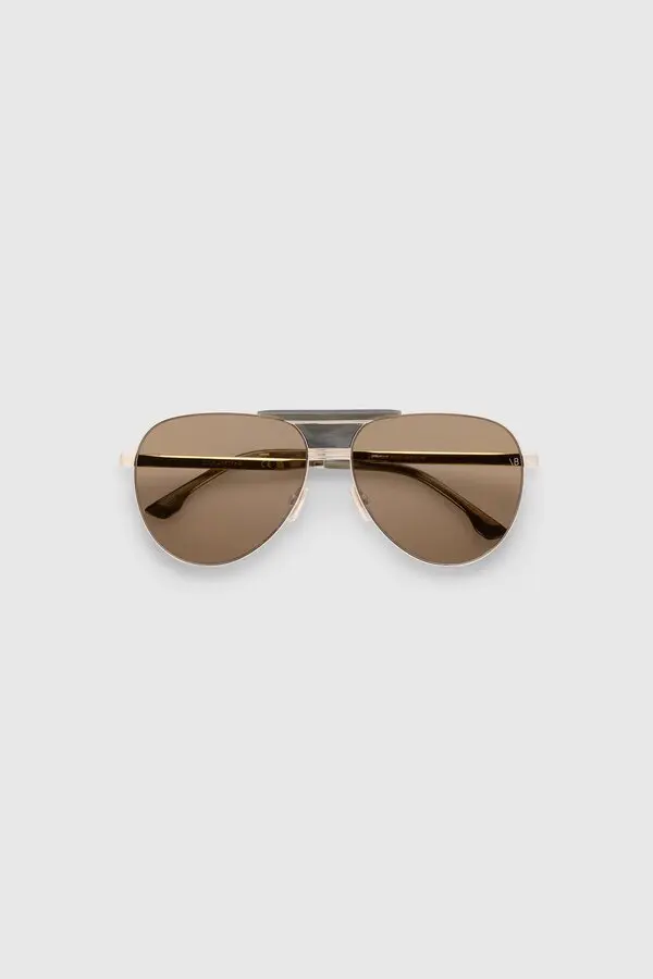 Victoria Beckham Oversized Metal And Acetate Pilot Frame Sunglasses - Gold Khaki