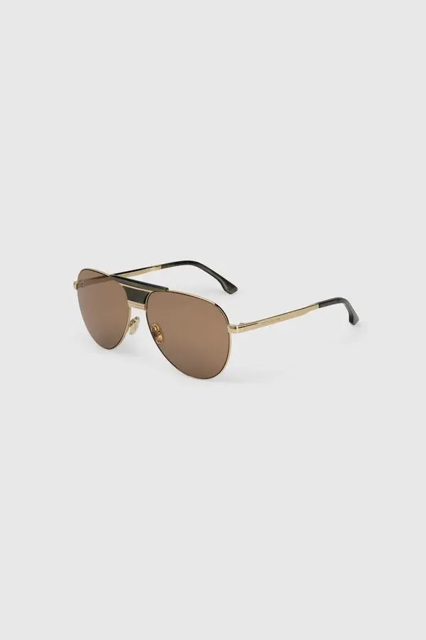 Victoria Beckham Oversized Metal And Acetate Pilot Frame Sunglasses - Gold Khaki