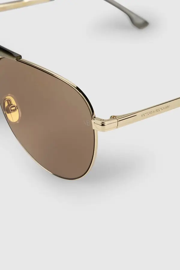 Victoria Beckham Oversized Metal And Acetate Pilot Frame Sunglasses - Gold Khaki