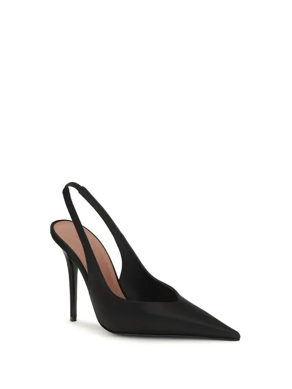 Amina Muaddi Anok Satin Slingback Pumps - Black