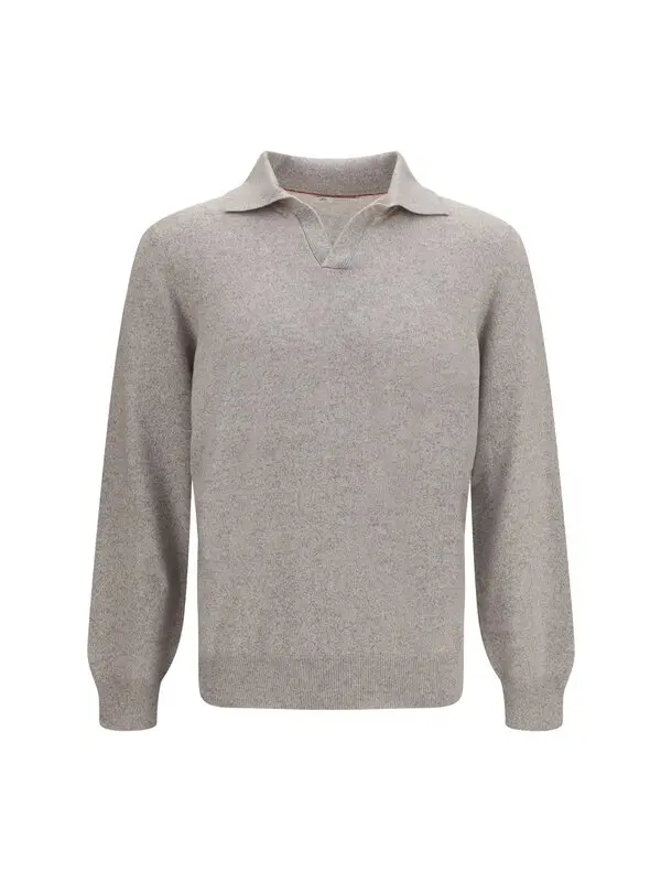 Brunello Cucinelli Mouliné Cashmere Knit Polo - Gray