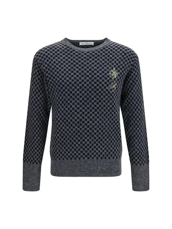 VIVIENNE WESTWOOD Checkmate Jacquard Knit Sweater - Gray