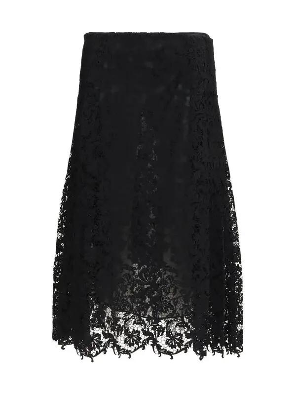 Fendi Flared Midi Skirt In Macramé Lace - Black
