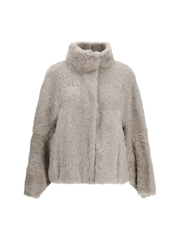 Brunello Cucinelli High-neck Shearling Jacket - Gray