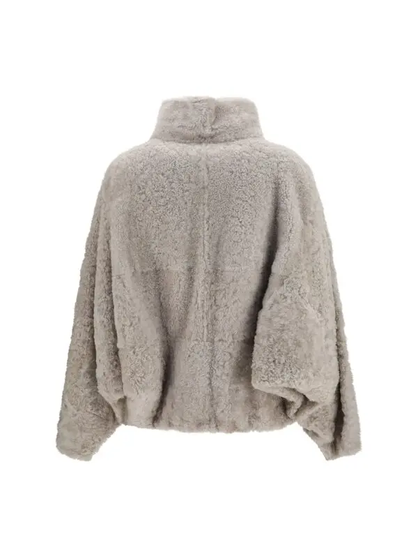 Brunello Cucinelli High-neck Shearling Jacket - Gray
