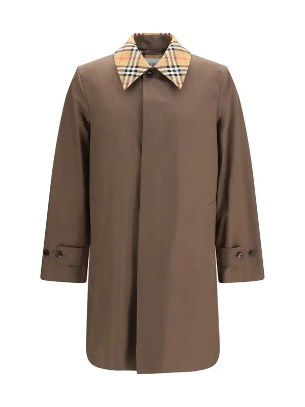 Burberry Tottenham Cotton Gabardine Coat With Check Collar - Brown