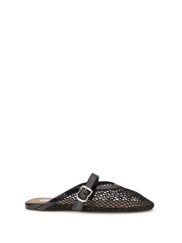 Alaïa Mesh Mules With Patent Leather Trim And Buckle - Black