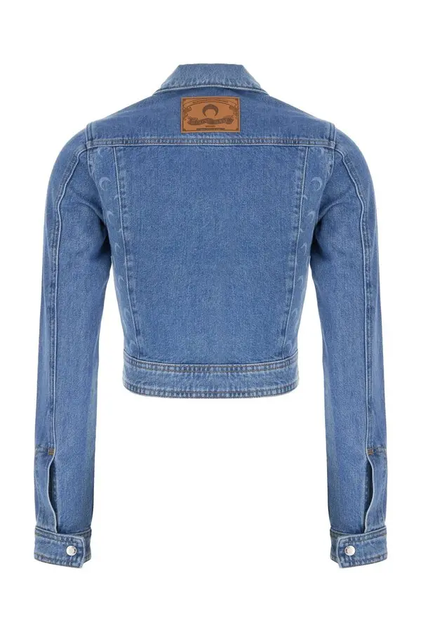 MARINE SERRE Cropped Denim Jacket With Moon Print - Multicolor