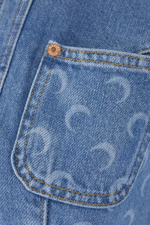 MARINE SERRE Cropped Denim Jacket With Moon Print - Multicolor