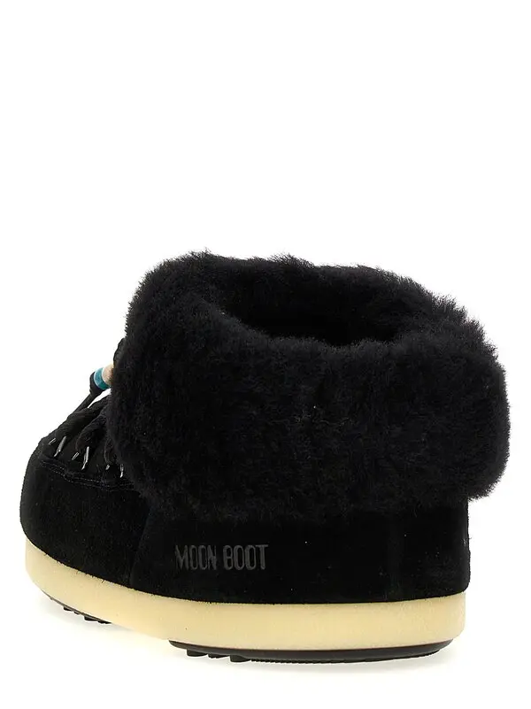 Moon Boot Suede & Shearling Mule Ankle Boots With Beaded Tie Fastening