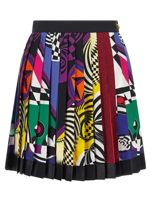 Versace Teatro Print Silk Twill Pleated Mini Skirt - Multicolor