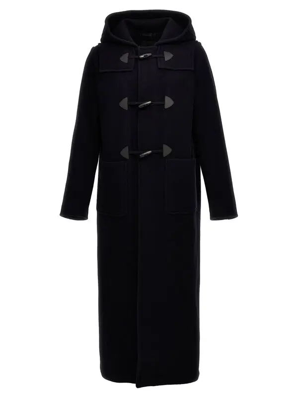 Prada Long Wool Montgomery Coat With Hood And Toggle Closure