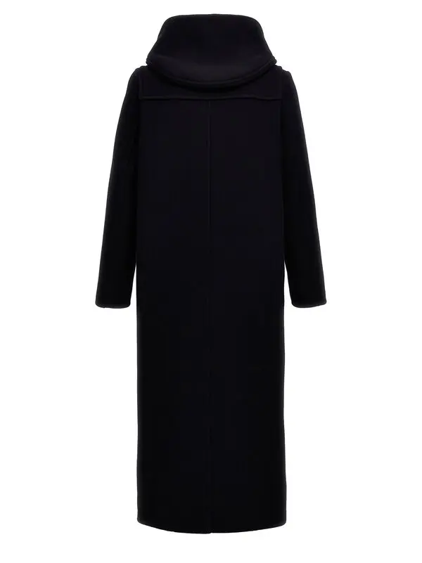 Prada Long Wool Montgomery Coat With Hood And Toggle Closure