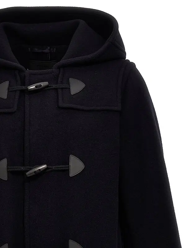 Prada Long Wool Montgomery Coat With Hood And Toggle Closure