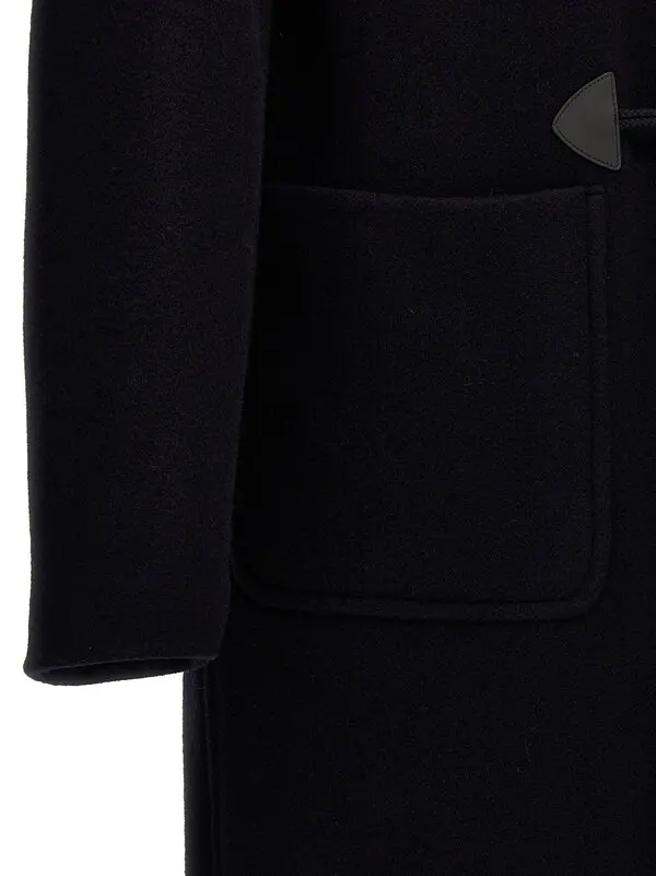 Prada Long Wool Montgomery Coat With Hood And Toggle Closure