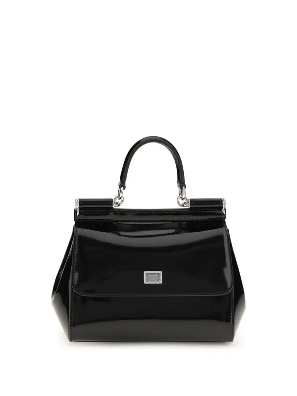 Dolce & Gabbana Small Sicily Glossy Calfskin Handbag - Black