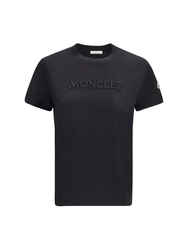Moncler Cotton T-shirt With A Tone On Tone Embroidered Logo - Black