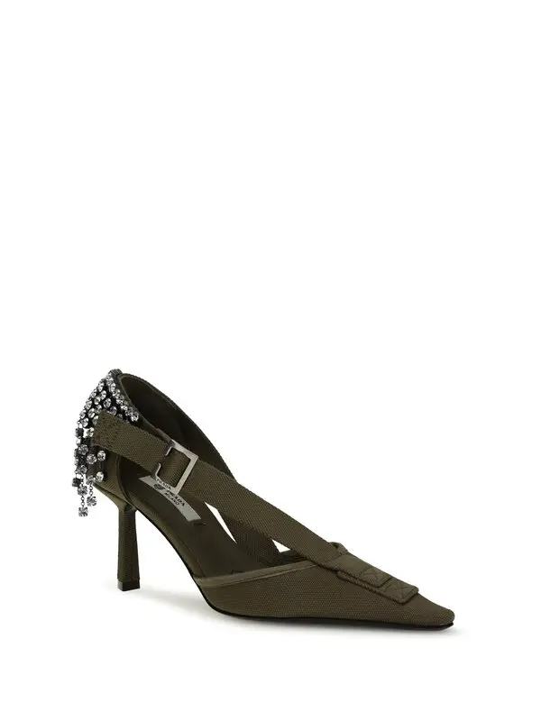 Prada Embellished Canvas Pumps