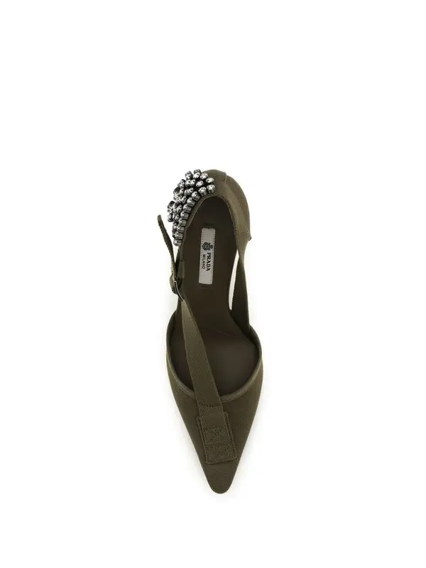 Prada Embellished Canvas Pumps - Green
