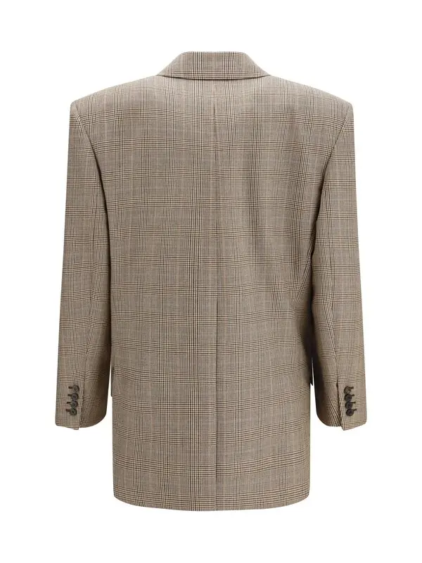 Saint Laurent Prince Of Wales Houndstooth Wool Blazer - Cream