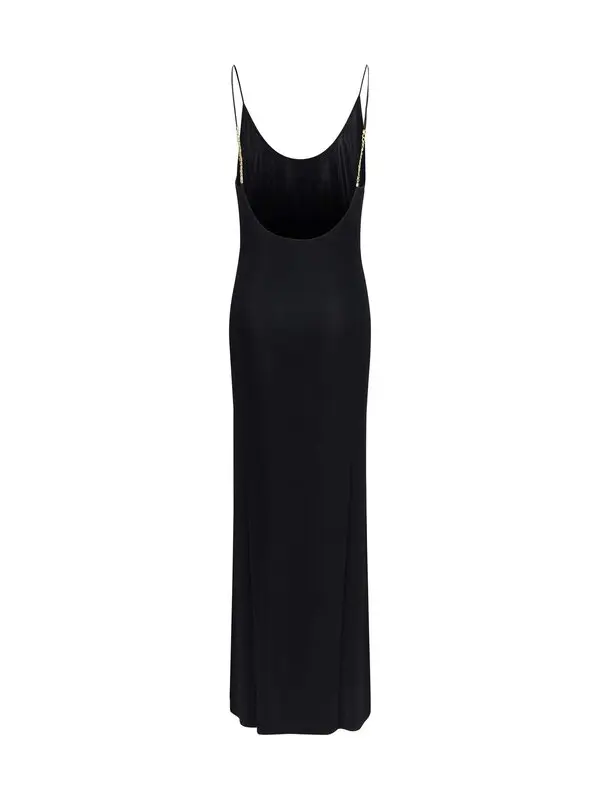 Saint Laurent Backless Knit Dress With Cassandre Chain - Black