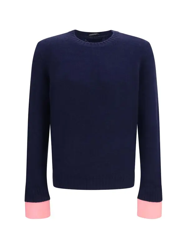Prada Shetland Wool Crewneck Sweater With Contrasting Cuffs - Blue