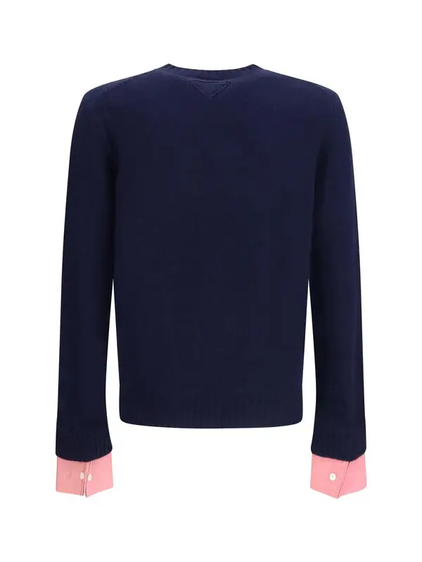 Prada Shetland Wool Crewneck Sweater With Contrasting Cuffs - Blue