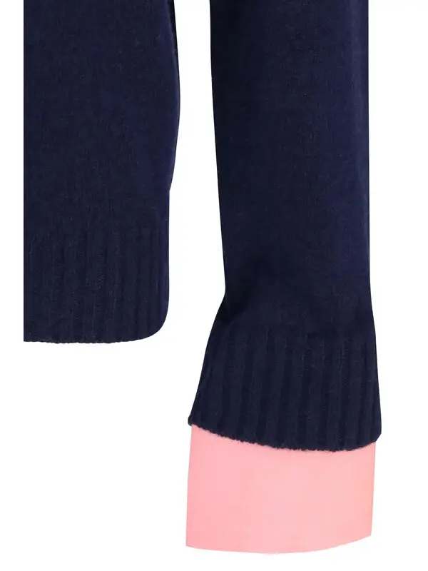 Prada Shetland Wool Crewneck Sweater With Contrasting Cuffs - Blue