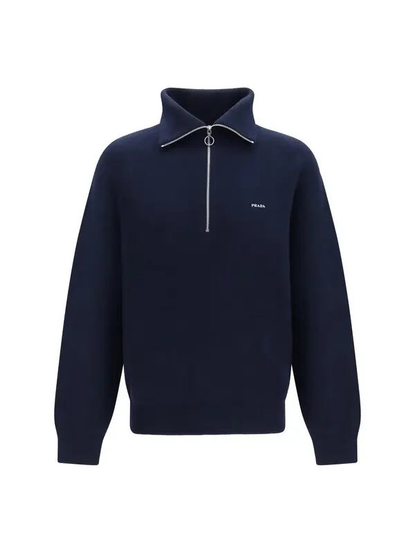 Prada Half-zip Wool And Cashmere Oversized Sweater - Blue