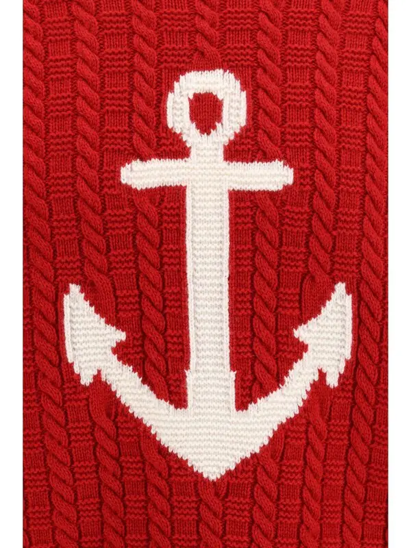 Thom Browne Anchor Motif Merino Wool Sweater - Red