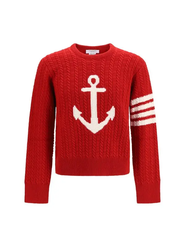Thom Browne Anchor Motif Merino Wool Sweater - Red