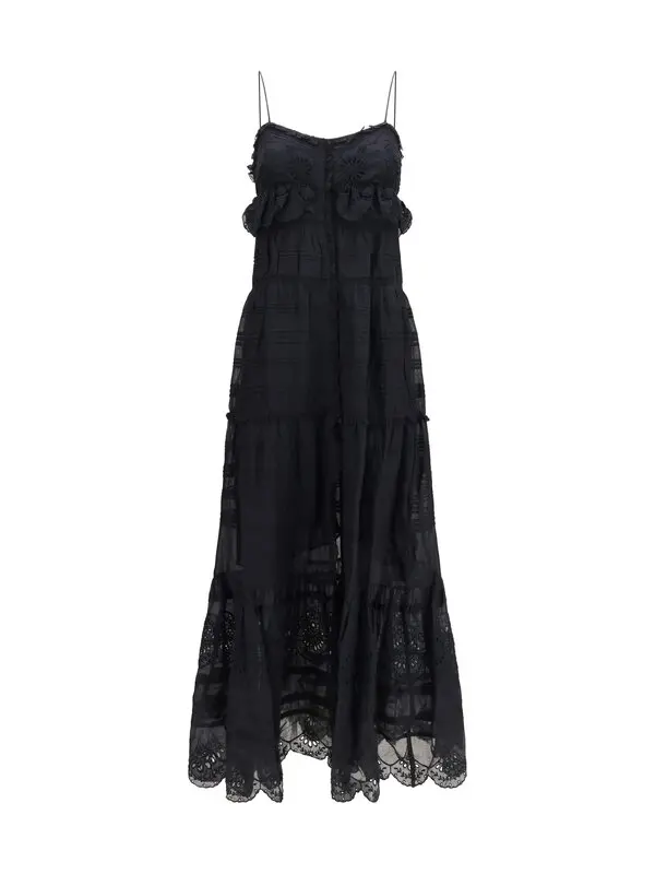 Isabel Marant Étoile Long Ruffled Dress With Mesh Details - Black