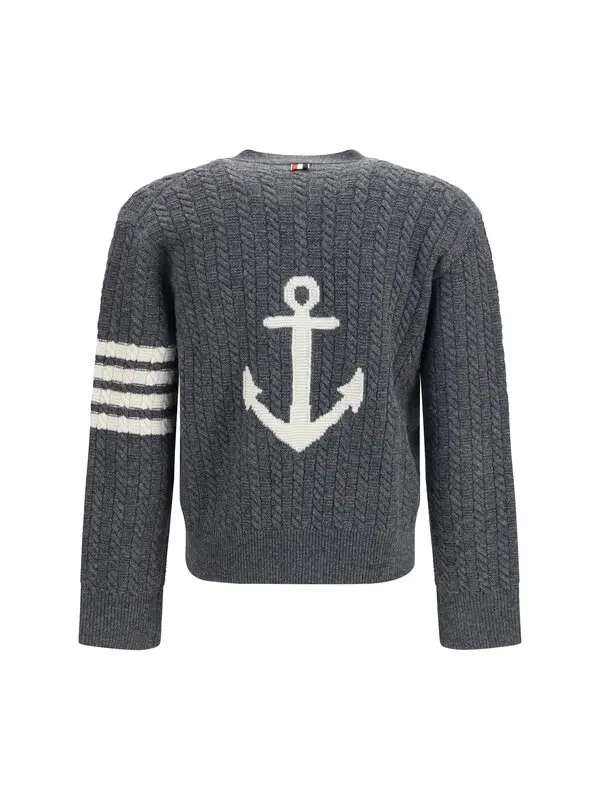Thom Browne V-neck Sweater With Anchor Embroidery - Gray