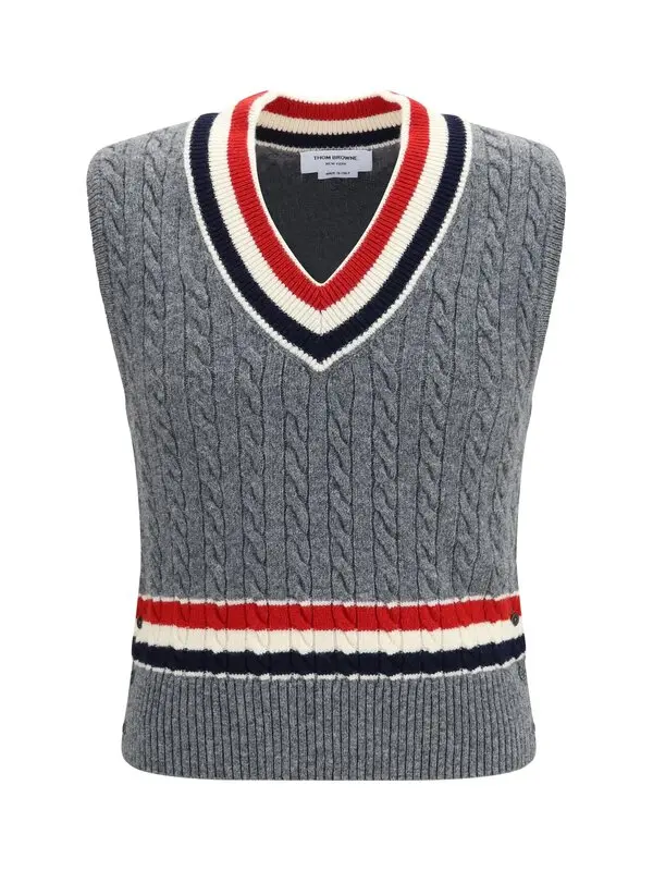 Thom Browne Cable-knit V-neck Vest