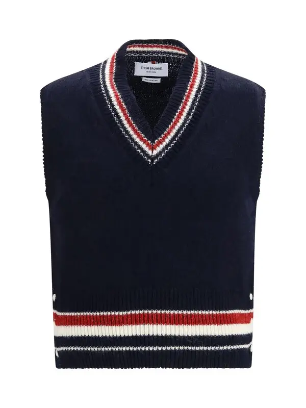 Thom Browne Hector Jersey V-neck Vest - Blue