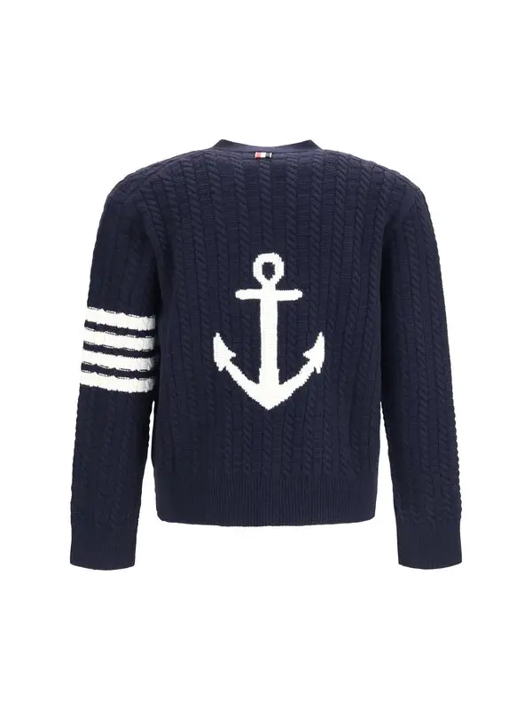 Thom Browne V-neck Sweater With Anchor Embroidery