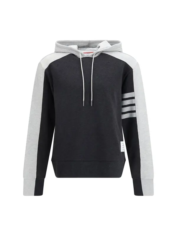 Thom Browne Loopback Colorblock Hooded Sweatshirt - Gray