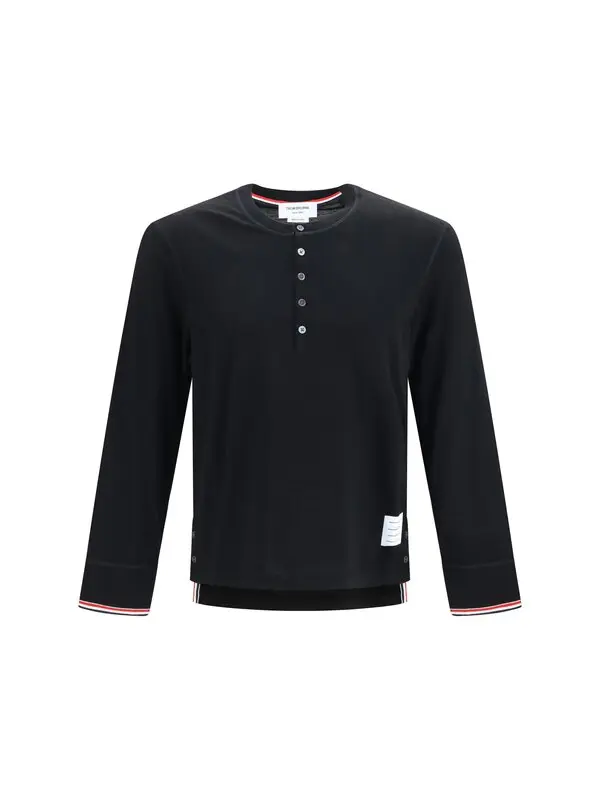 Thom Browne Rwb Cuffed Buttoned Sweater - Black