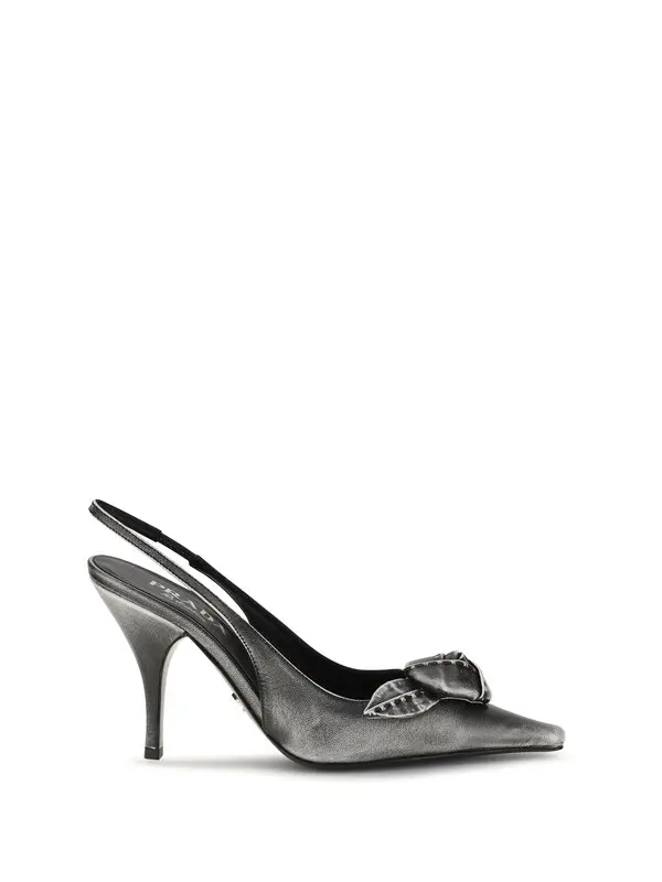 Prada Floral-detail Leather Slingback Pumps - Gray