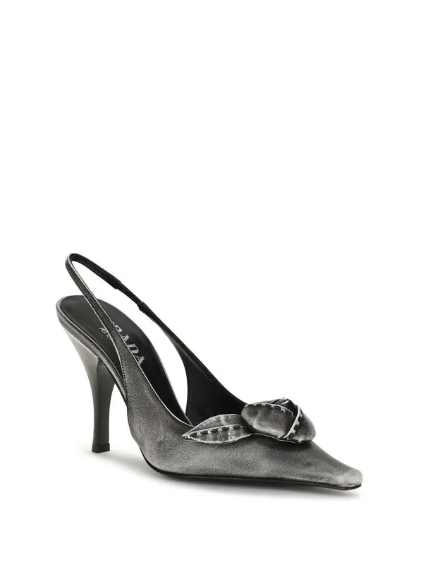Prada Floral-detail Leather Slingback Pumps