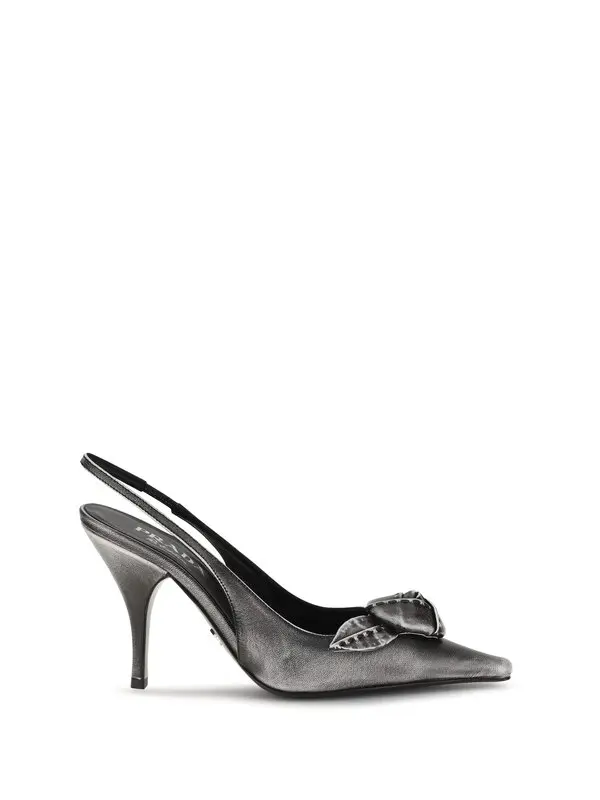 Prada Floral-detail Leather Slingback Pumps - Gray