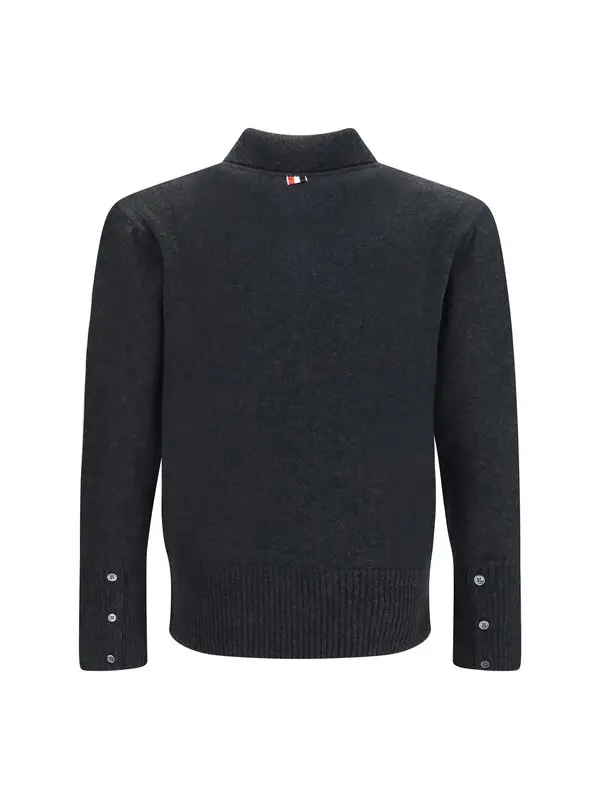 Thom Browne 4-bar Cable-knit Long-sleeve Polo Sweater - Gray