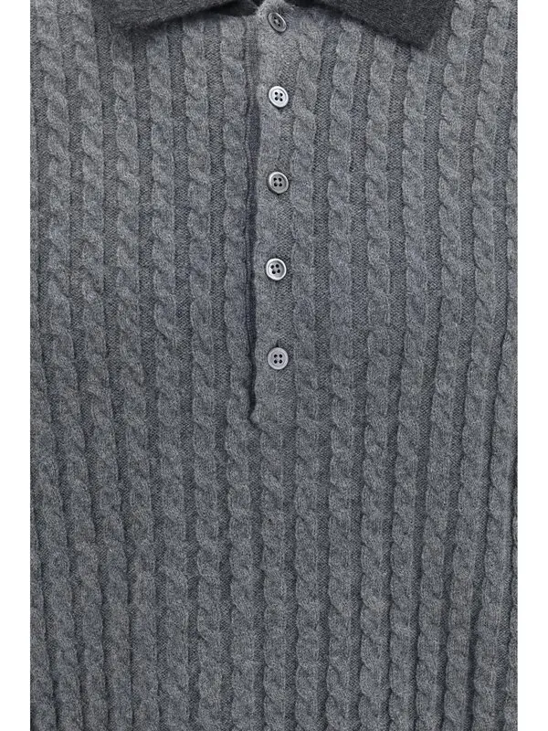 Thom Browne 4-bar Cable-knit Long-sleeve Polo Sweater - Gray