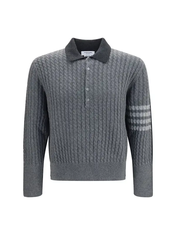 Thom Browne 4-bar Cable-knit Long-sleeve Polo Sweater