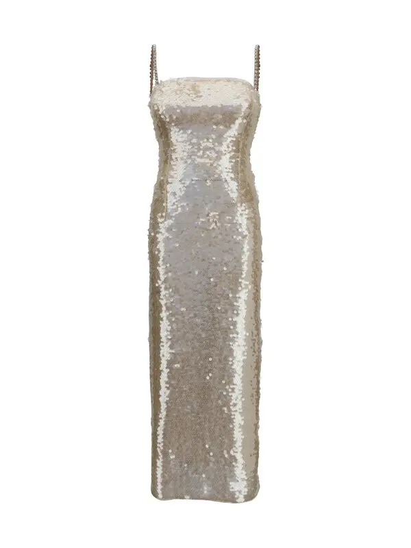 NISSA Sequin Midi Dress With Crystal Embellished Straps