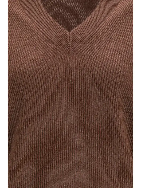 Brunello Cucinelli V-neck Ribbed Sweater - Brown