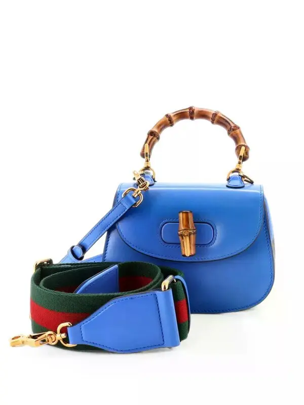 Gucci Bamboo 1947 Top Handle Bag Leather Mini Shoulder Bag - Blue