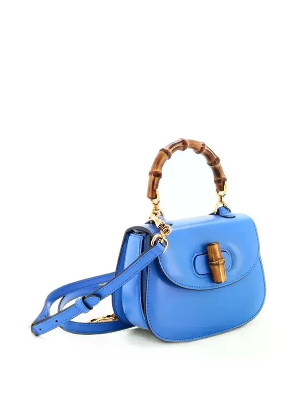 Gucci Bamboo 1947 Top Handle Bag Leather Mini Shoulder Bag - Blue
